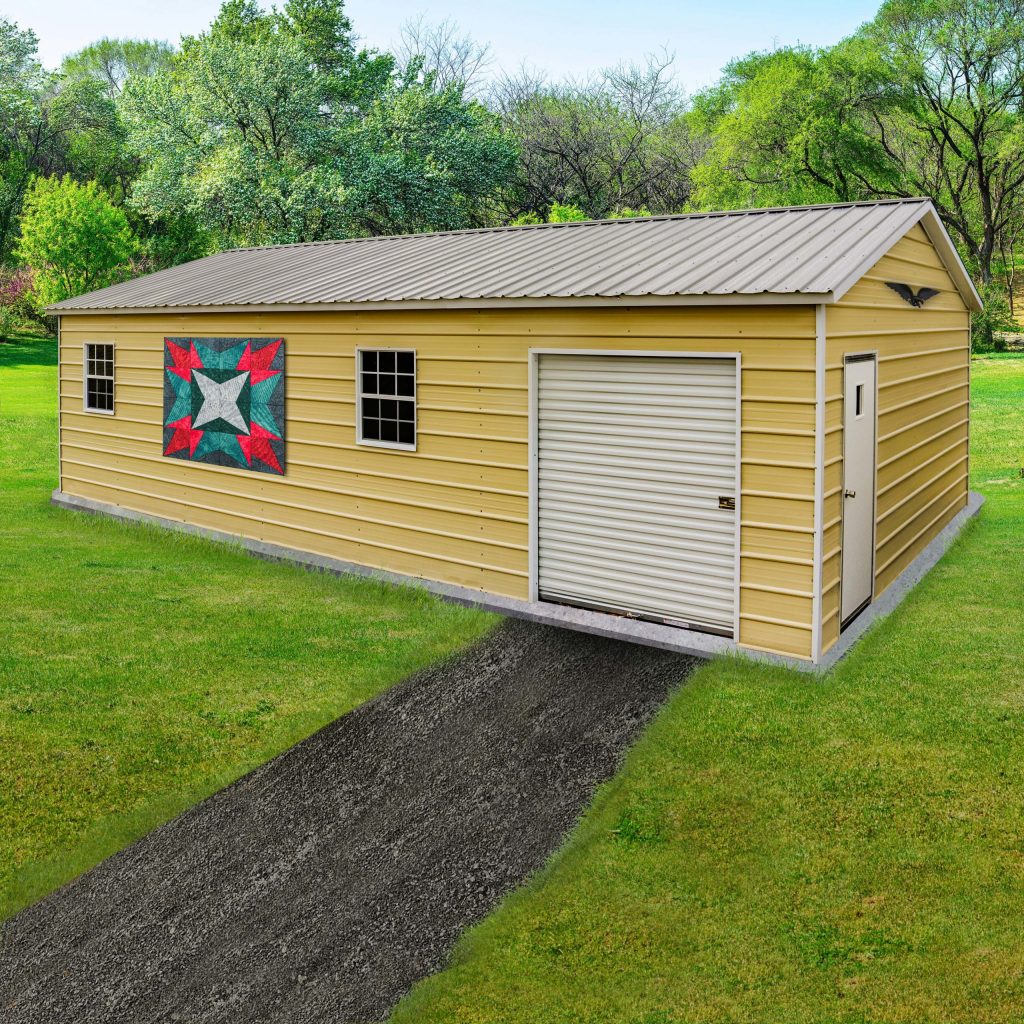 20x35x8 Metal Building with a Vertical Roof – Village Carports