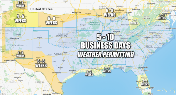 Lead Time Map - Village Carports