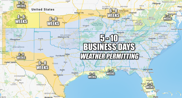 Lead Time Map - Village Carports